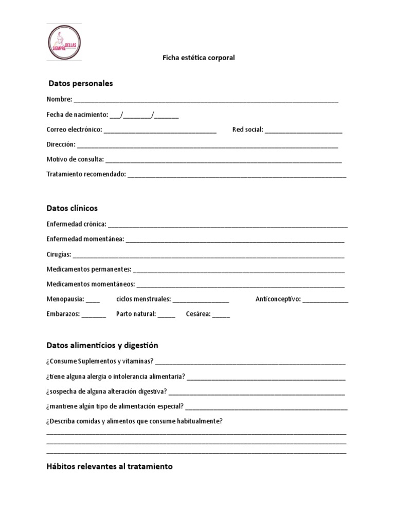 Cliente Detallado: Ficha de Tratamiento Estético Corporal Completa ...