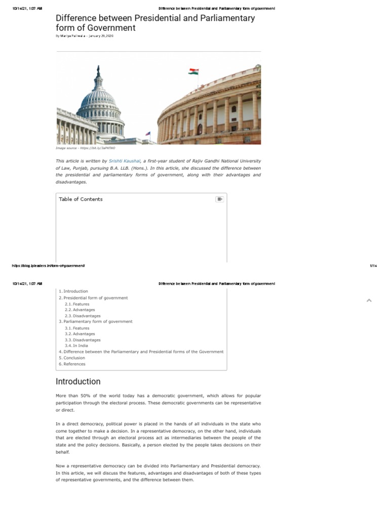 0101 Difference Between Presidential and Parliamentary Form of ...