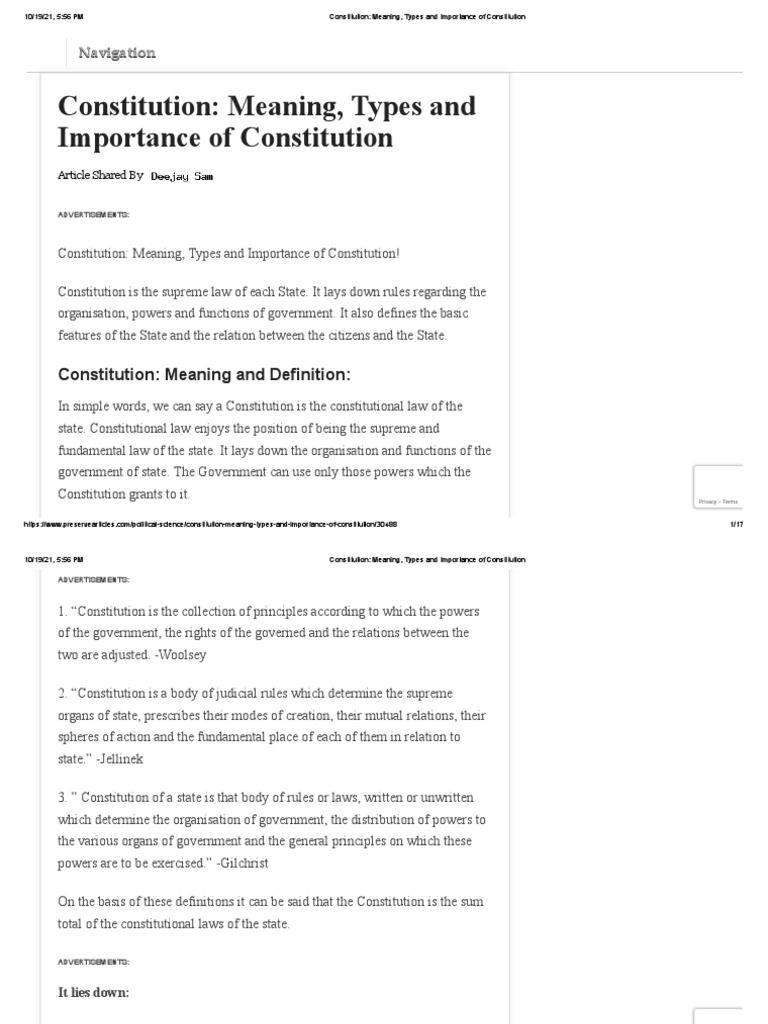 Constitution - Meaning, Types and Importance of Constitution | PDF ...