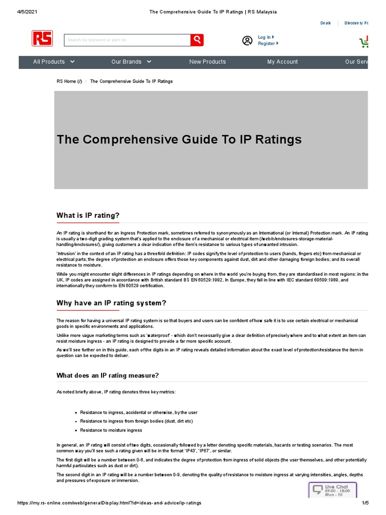The Comprehensive Guide To IP Ratings - RS Malaysia | PDF | Electrical ...