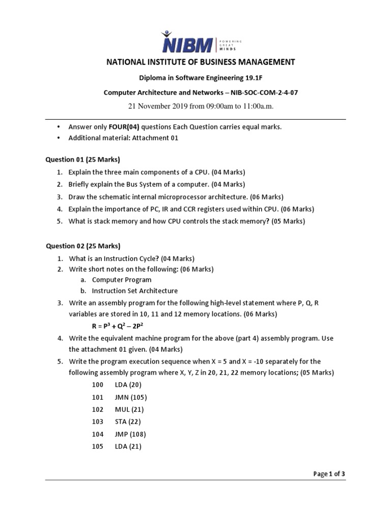 DSE 19.1F Computer Architecture and Networks | PDF | Random Access Memory | Input/Output