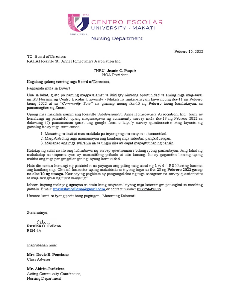 Request Letter For Survey and Spot Mapping | PDF