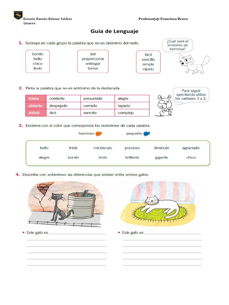 Guia - Lenguaje - Sinonimos y Antónimo | PDF