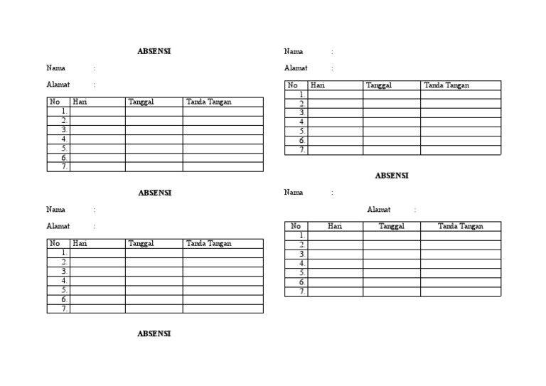 Contoh Formulir Absensi Manual Karyawan | PDF