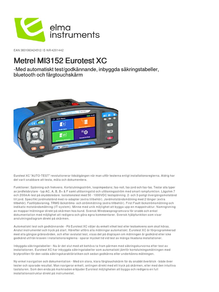 Metrel MI3152 Eurotest XC PDF | PDF