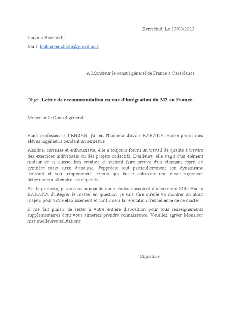 Model - Lettre de Recommandation | PDF