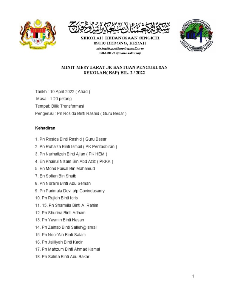 Minit Mesyuarat JBPS (Bap) Bil 2 ( (2022) | PDF