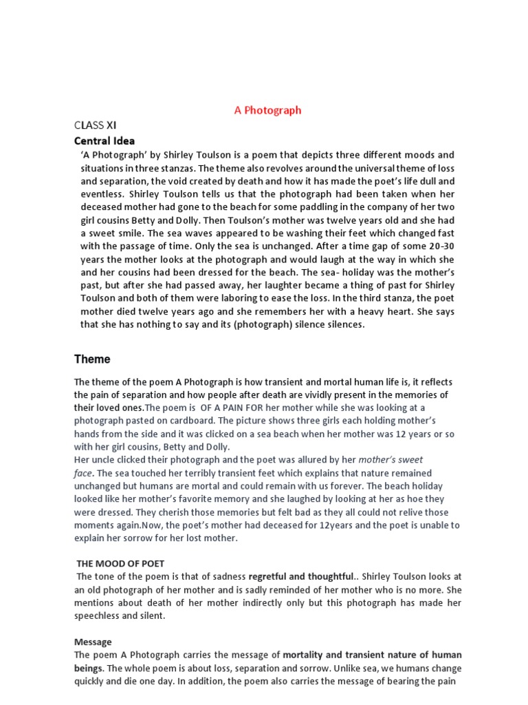 Photograph Notes PDF | PDF | Poetry | Laughter