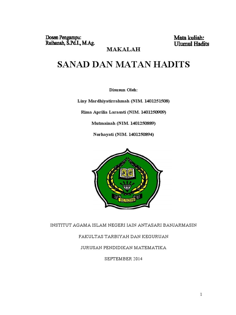 Sanad Matan Dan Perawi Hadits | PDF