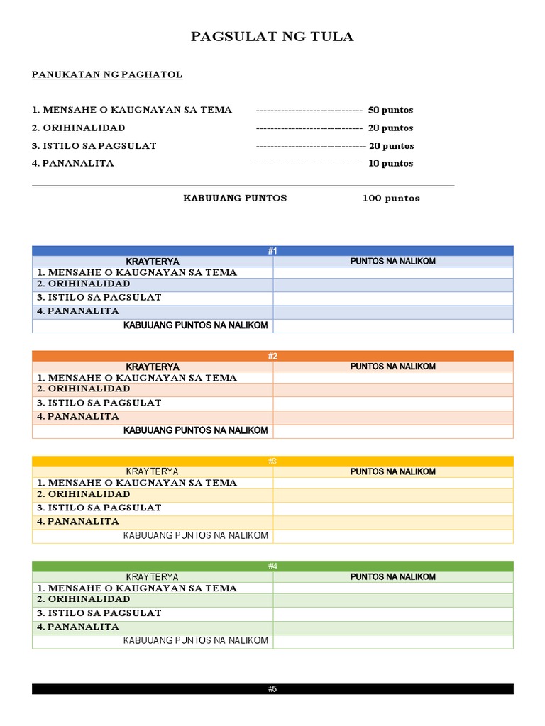Pagsulat NG Tula Krayterya | PDF