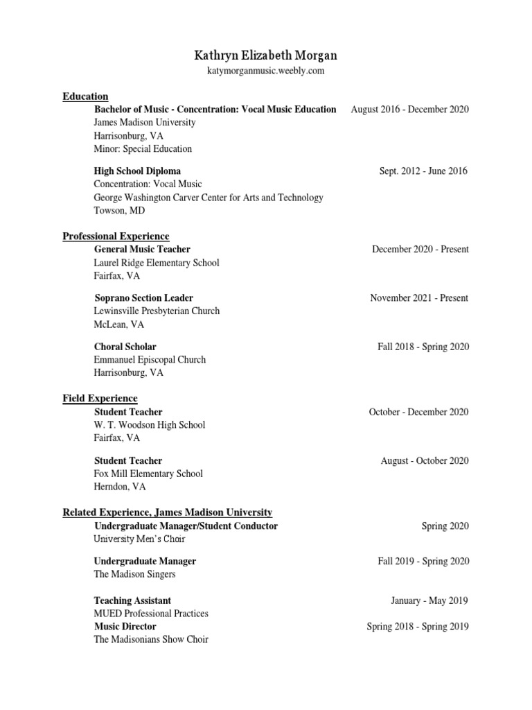 Kathryn Morgan Resume No Address | PDF | Choir | Music Performance