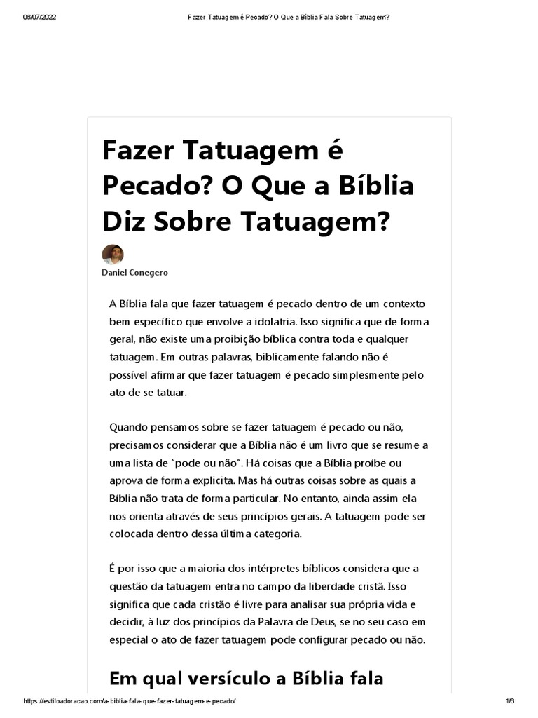 Fazer Tatuagem é Pecado O Que A Bíblia Fala Sobre Tatuagem Pdf