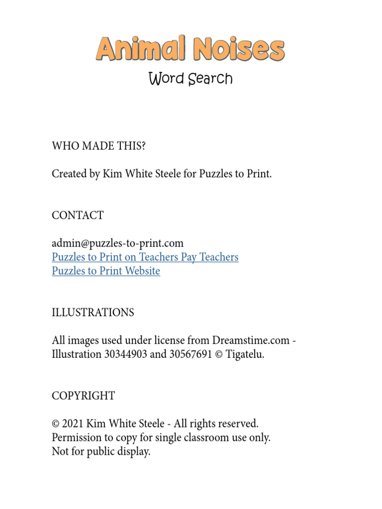 Animal Noises Word Search | Download Free PDF | Word Puzzles | Linguistics