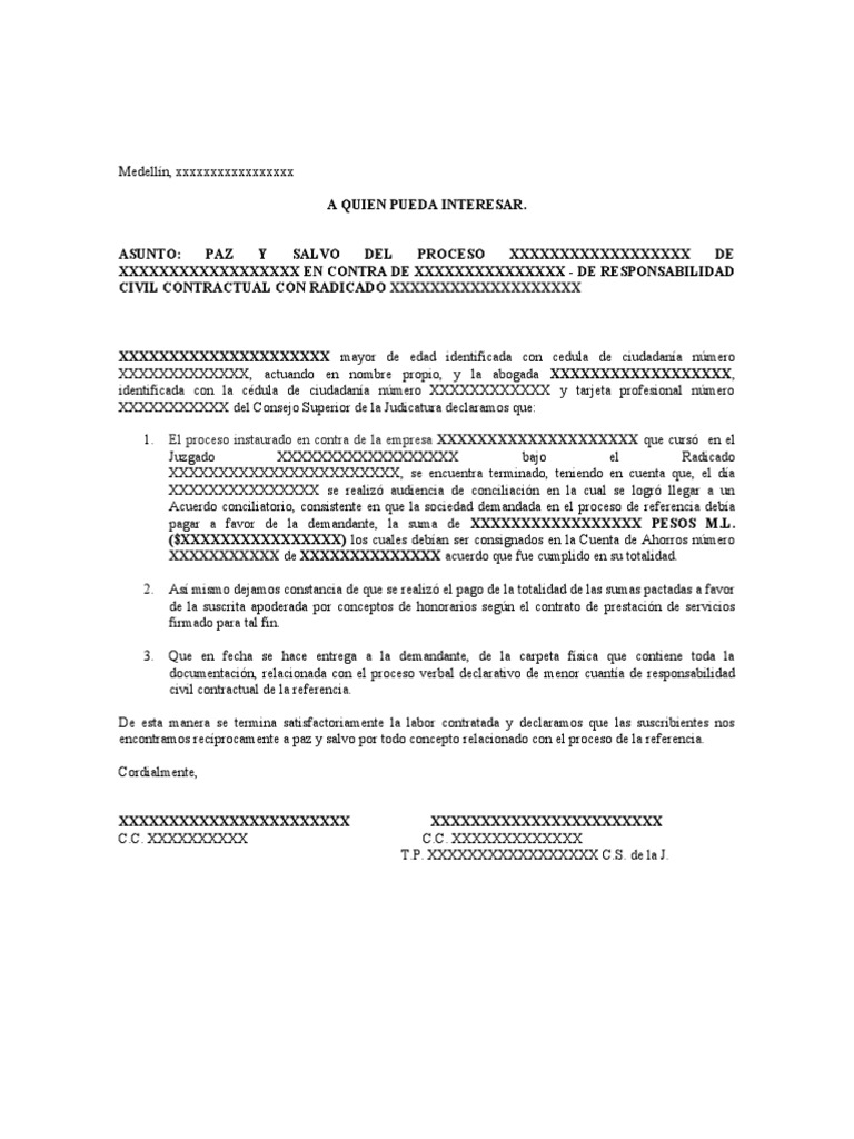 Modelo Paz y Salvo Procesos | PDF