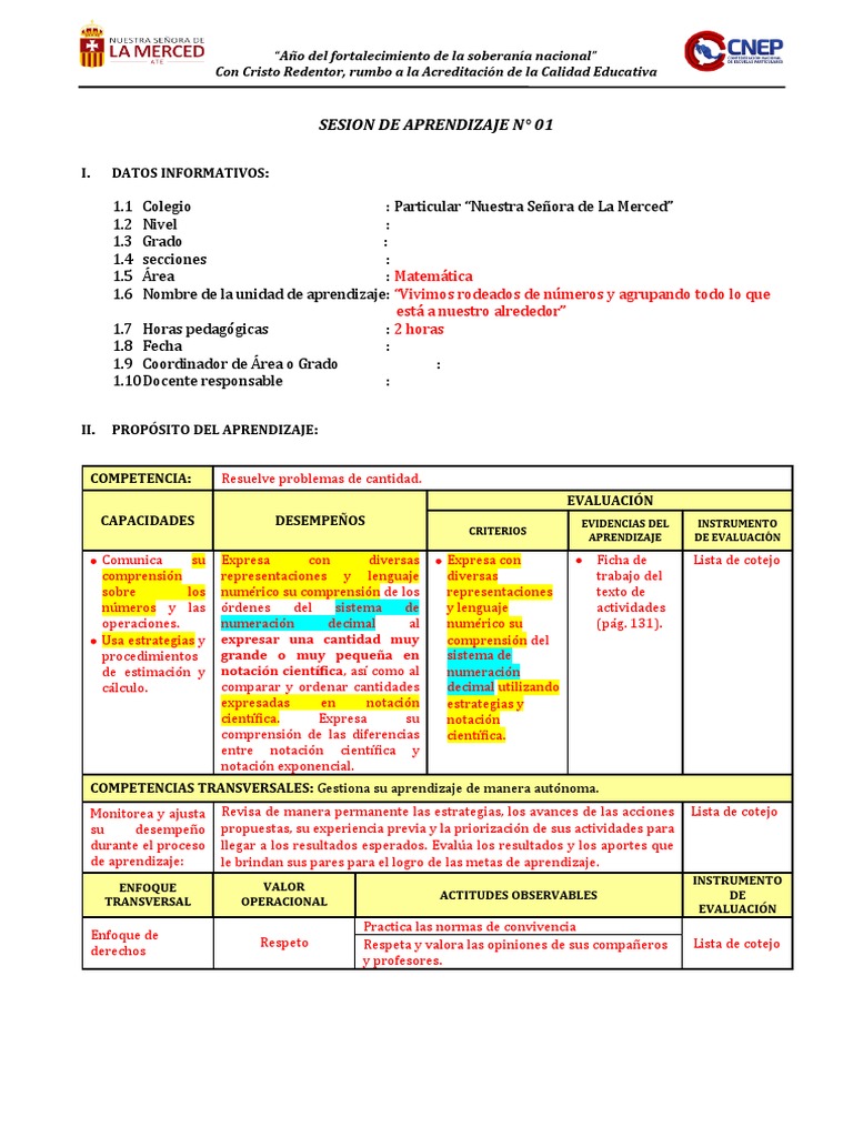 Esquema de Sesion de Aprendizaje - 2022 | PDF | Evaluación | Aprendizaje