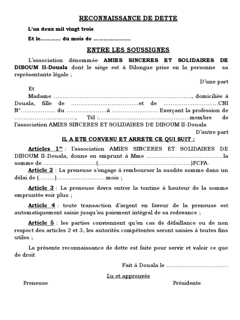 Reconnaissance de Dette | PDF