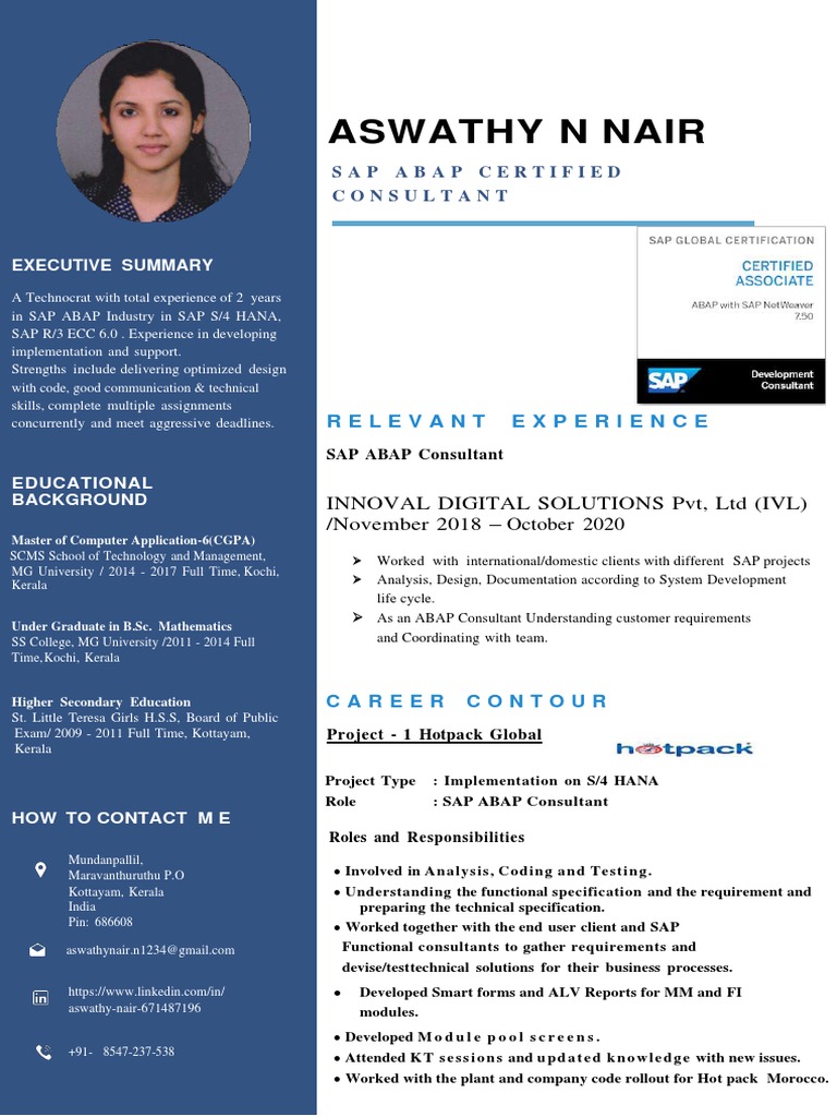 SAP ABAP Consultant Resume | PDF | Systems Engineering | Information Technology