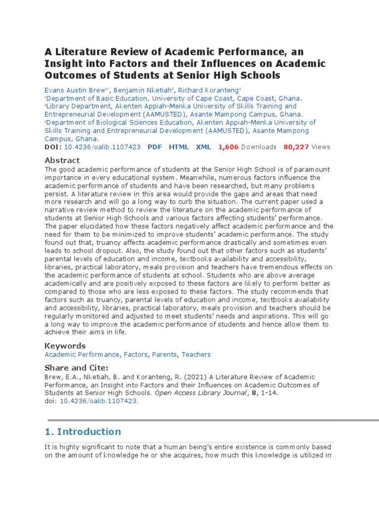 A Literature Review of Academic Performance | PDF | Teachers | Libraries