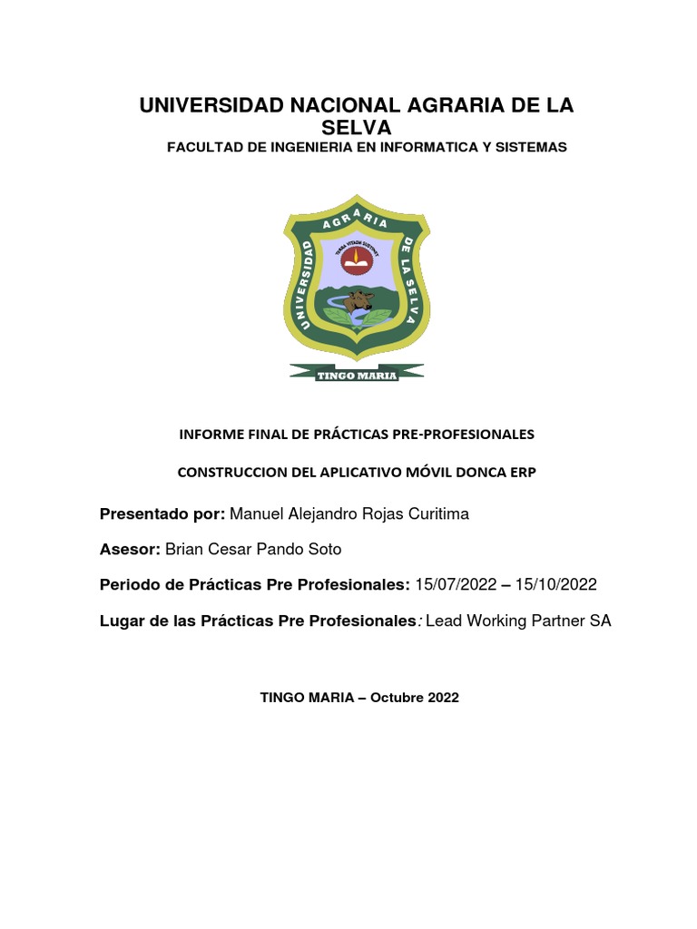 Informe de PPP Rojas - Curitima - Manuel - Alejandro PDF | PDF | Software | Ingeniería de software