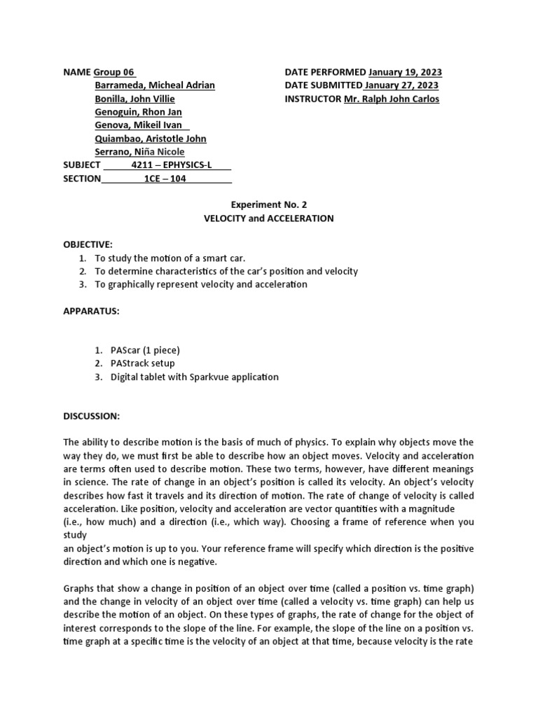 Experiment2 VelocityvsAcceleration | PDF | Acceleration | Velocity