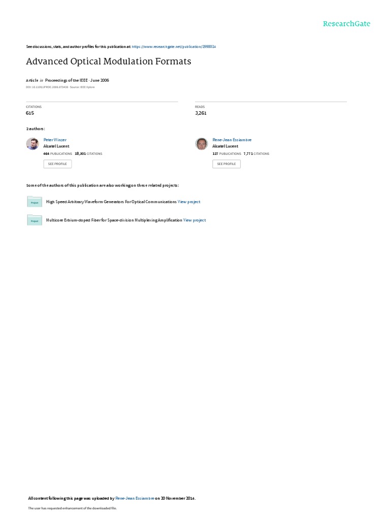 Advanced Optical Modulation Formats: Proceedings of The IEEE June 2006 | PDF | Optical Fiber ...