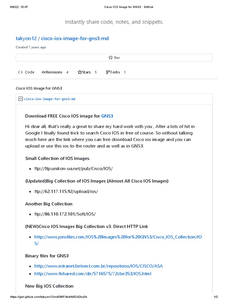 Cisco IOS Image For GNS3 GitHub | PDF | Ios | Information Technology Management