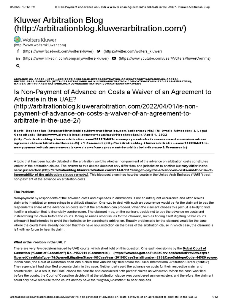UAE Arbitration Cost Waiver Debate | PDF | Arbitration | Jurisdiction