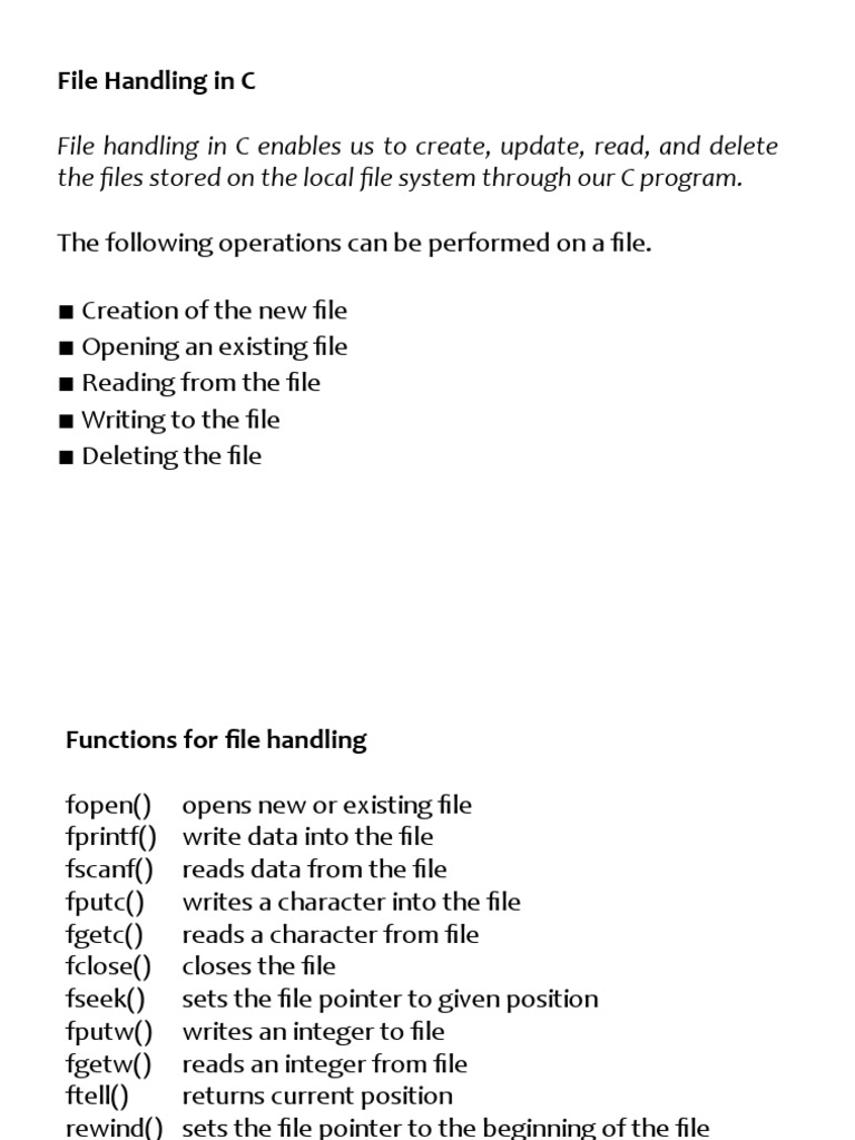 File Handling In C Pdf Computer File Pointer Computer Programming 