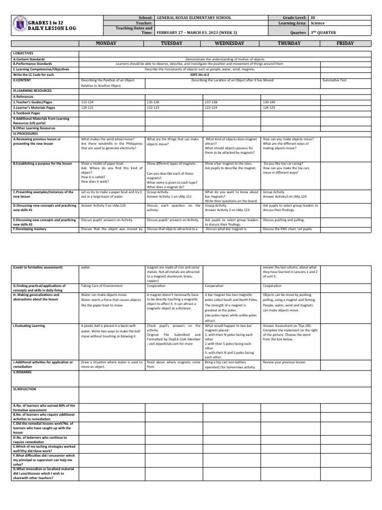 Elementary Science Lessons on Motion and Magnetism | PDF | Learning ...
