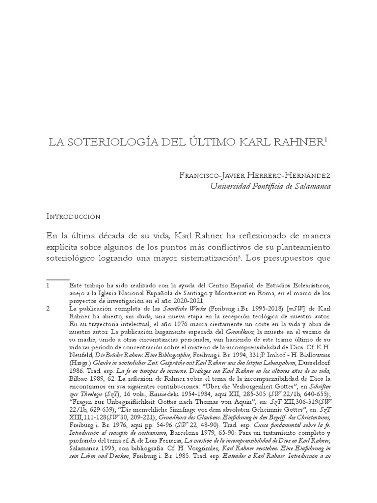 La Soteriologia Del Ultimo Karl Rahner T | PDF | Gracia divina | Salvación