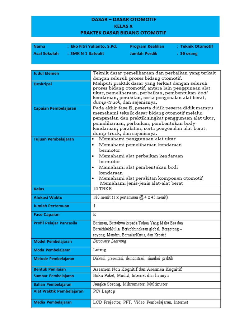 Modul Ajar Elemen 5 - Praktek Dasar Bidang Otomotif | PDF Modul Ajar Elemen 5 - Praktek Dasar Bidang Otomotif | PDF