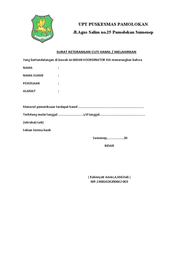 Format Surat Ket Cuti Hamil Melahirkan | PDF