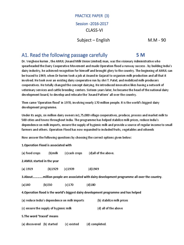 Sample Paper 3 ENGLISH CLASS VI | PDF