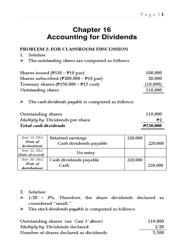 CHAPTER 16 - ACCOUNTING FOR DIVIDENDS Prob 2-5 | PDF | Dividend ...