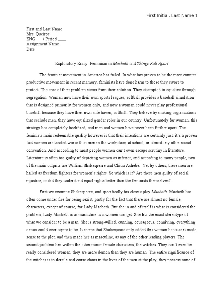 Feminism in Macbeth and Things Fall Apart | PDF | Feminism | Gender Studies