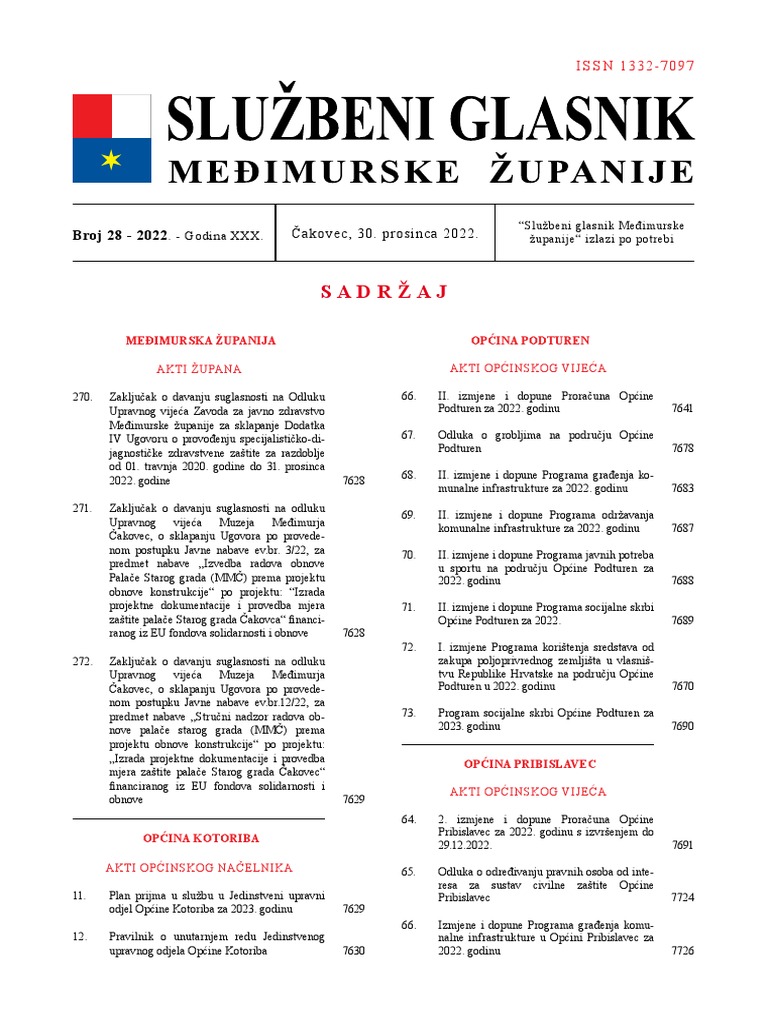 Službeni Glasnik Međimurske Županije Broj 28. Iz 2022. Godine | PDF