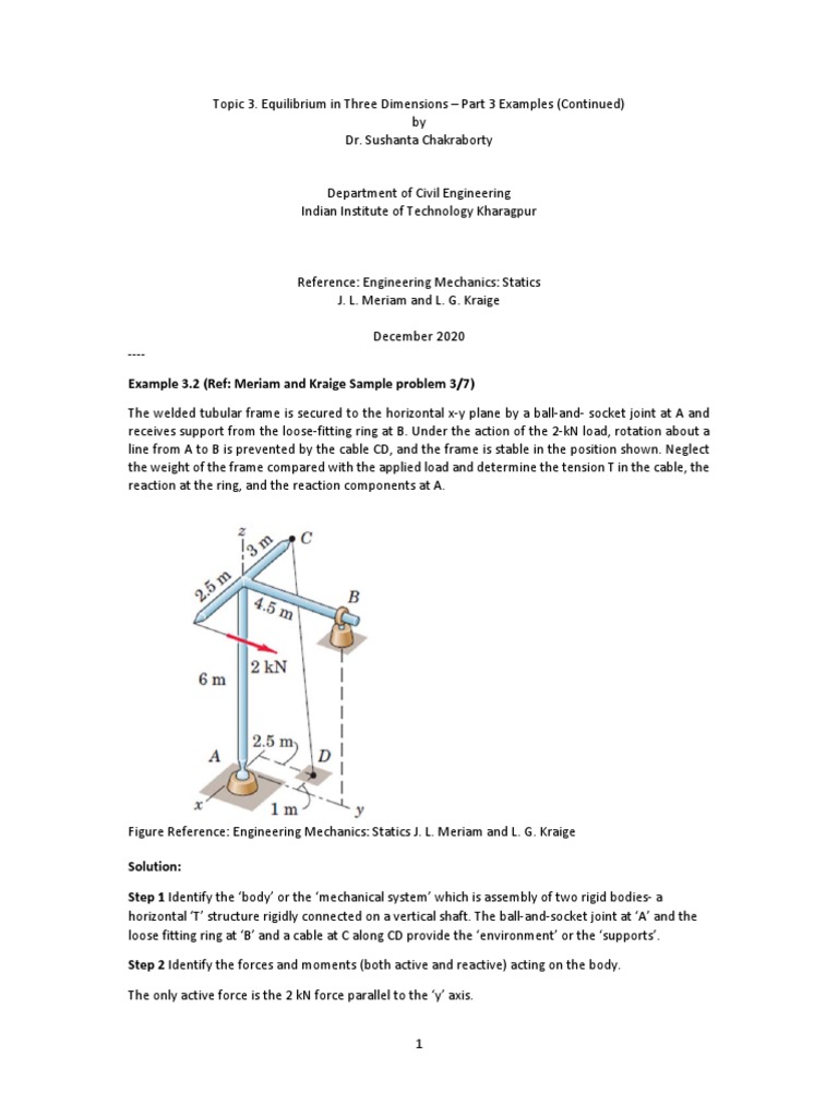 Equilibrium in 3D Example Note 2 | PDF | Euclidean Vector | Force