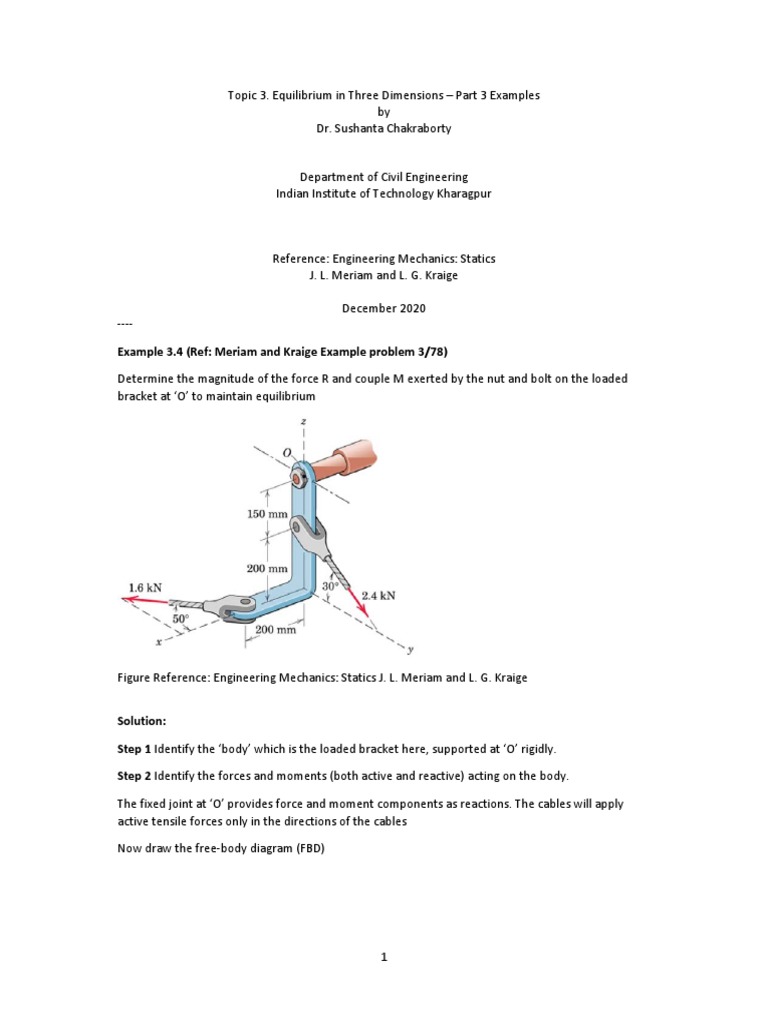 Equilibrium in Three Dimensions - Part 3 Examples Determining Force and Moment Reactions | PDF ...