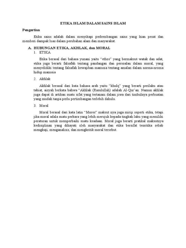 Etika Islam Dalam Sains Islam | PDF