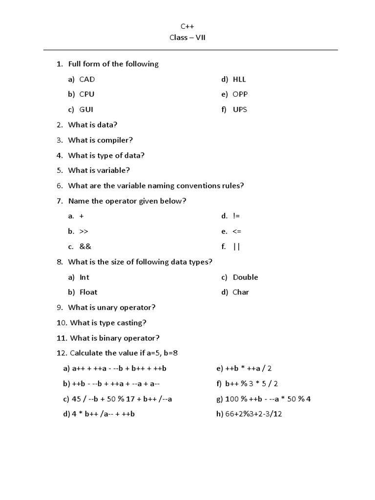 C++ Class VII | PDF | Teaching Methods & Materials | Computers