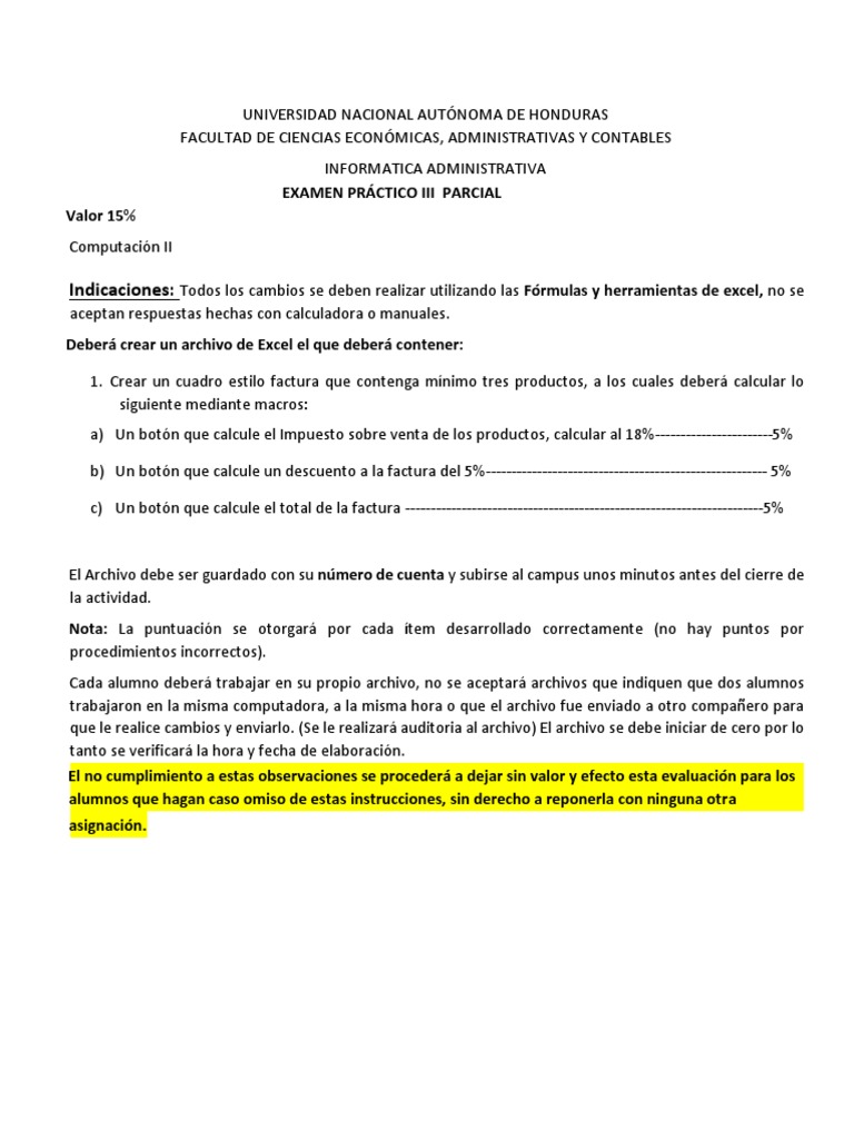 EXAMEN PRÁCTICO de Excell Compu 2 | PDF