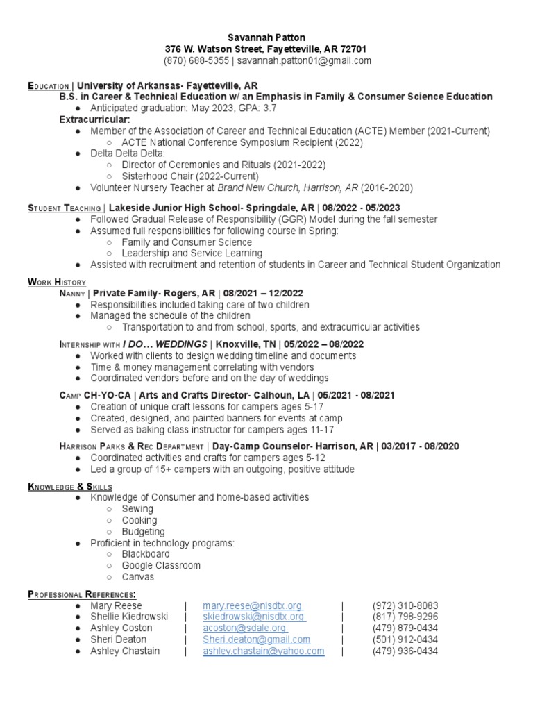 1-Savannah Patton Fcs Teaching Resume 1 1 | PDF | Behavior Modification ...