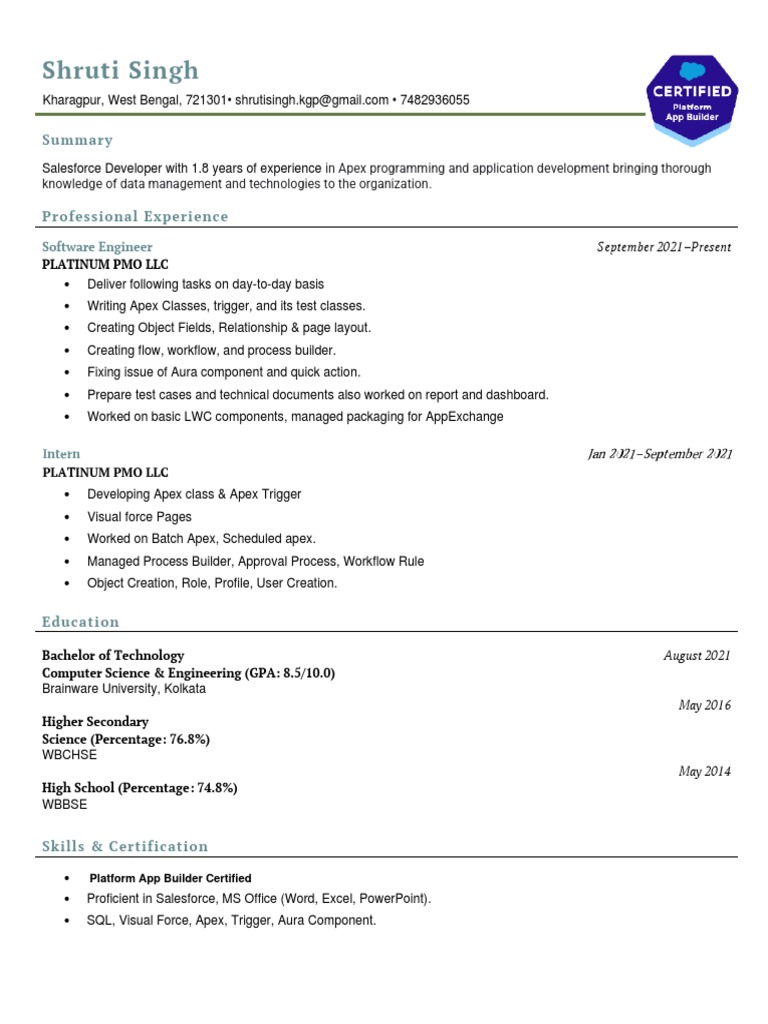 Shruti Singh - Resume PDF | PDF