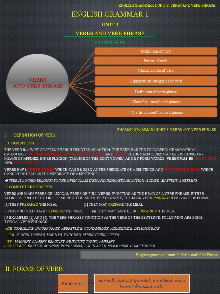 Grammar 1.unit 3.verb and Verb Phrase-1 | PDF | Verb | English Grammar