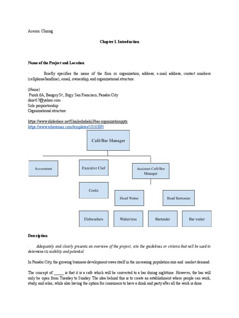 Feasibility Study - Chapter I | PDF | Marketing | Coffeehouse