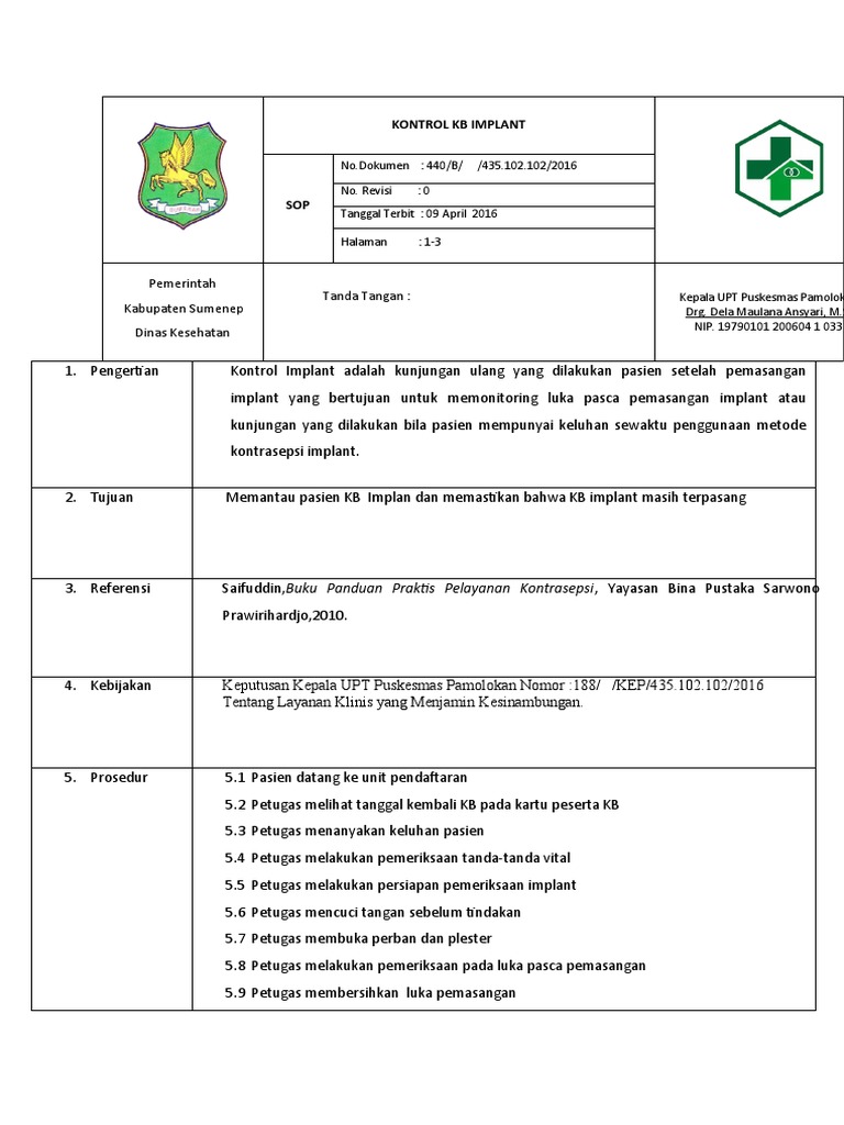 Sop Kontrol KB Implant | PDF