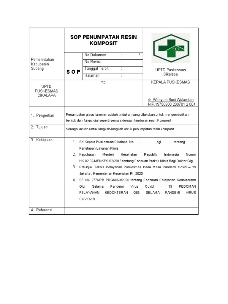 SOP Penumpatan Resin Komposit | PDF