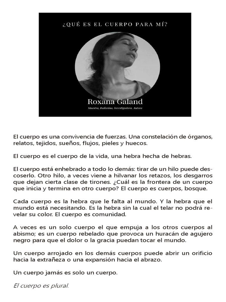 Qué Es El Cuerpo para Mí. Por Roxana Galand | PDF