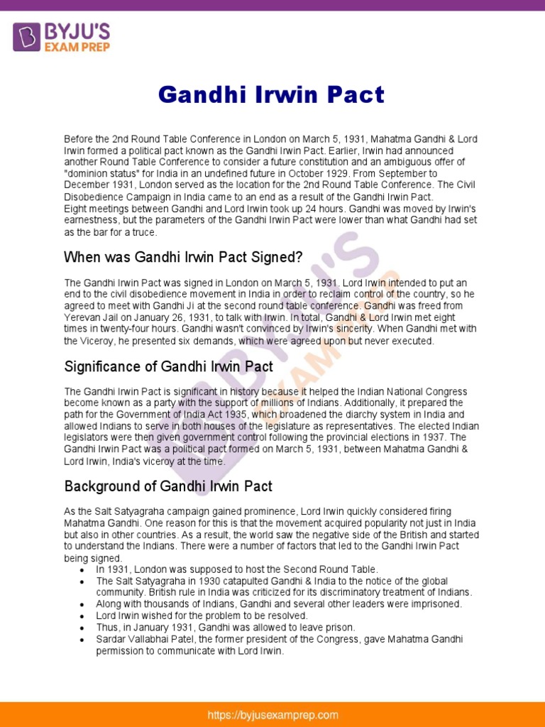 Gandhi Irwin Pact Upsc Notes 43 | PDF | Mahatma Gandhi | British Raj