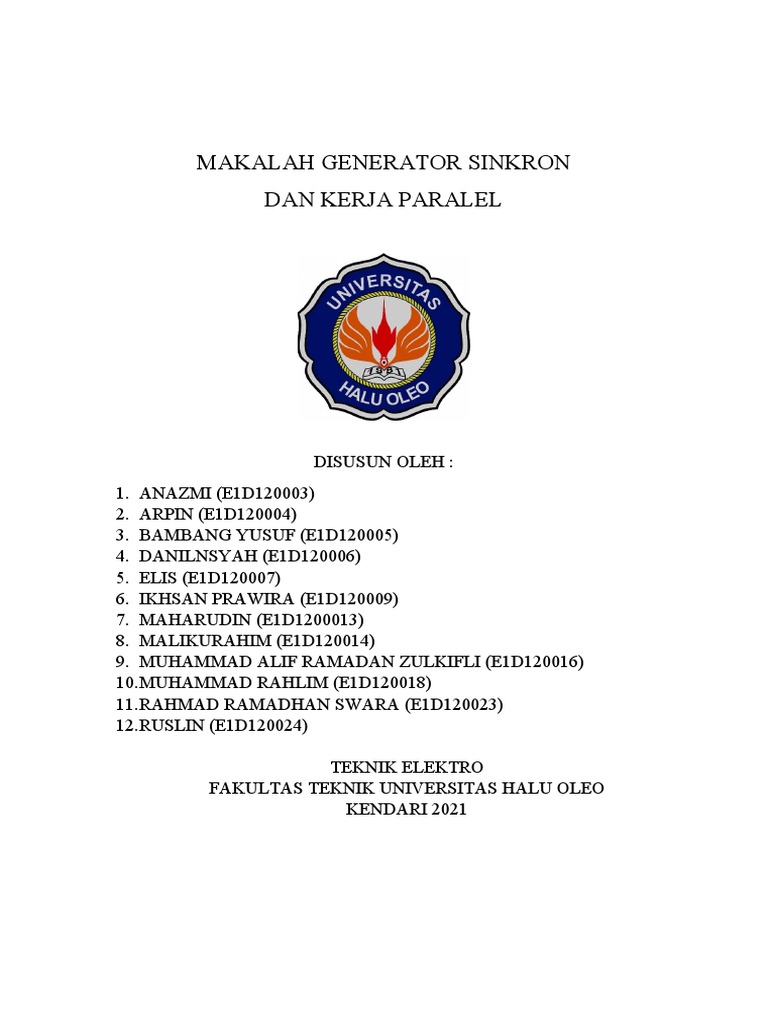 Makalah Generator Sinkron Dan Kerja Paralel Kelompok 1 Mesin Listrik Lanjut | PDF